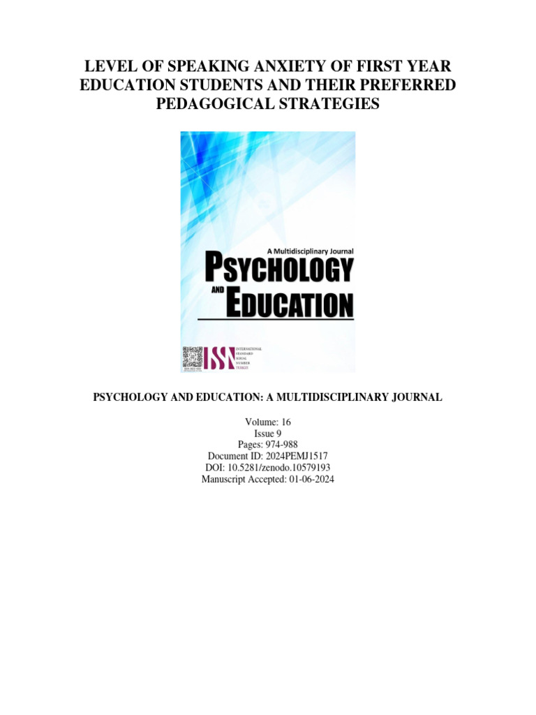 English Speaking Anxiety in First-Year Students | PDF | Second Language ...