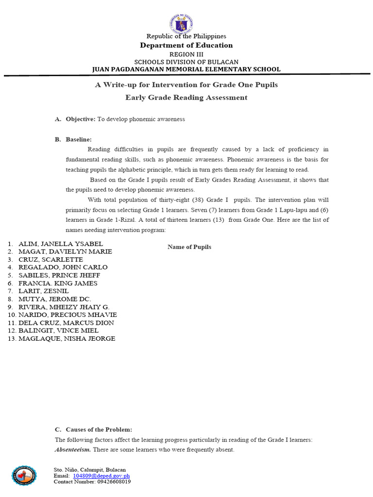 Write Ups For Intervention Grade 1 | PDF | Learning | Behavior Modification