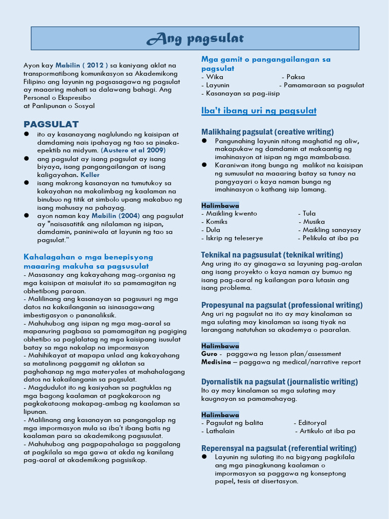 Pagsulat Sa Filipino Sa Piling Larangan (Akademik) | PDF
