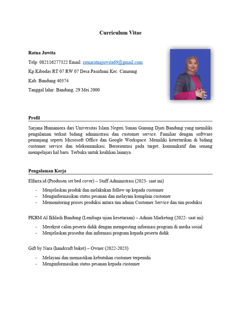 Curriculum Vitae - Ratna Juwita - Marketing Communication | PDF