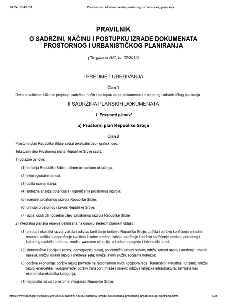 Pravilnik o Izradi Dokumenata Prostornog I Urbanističkog Planiranja | PDF