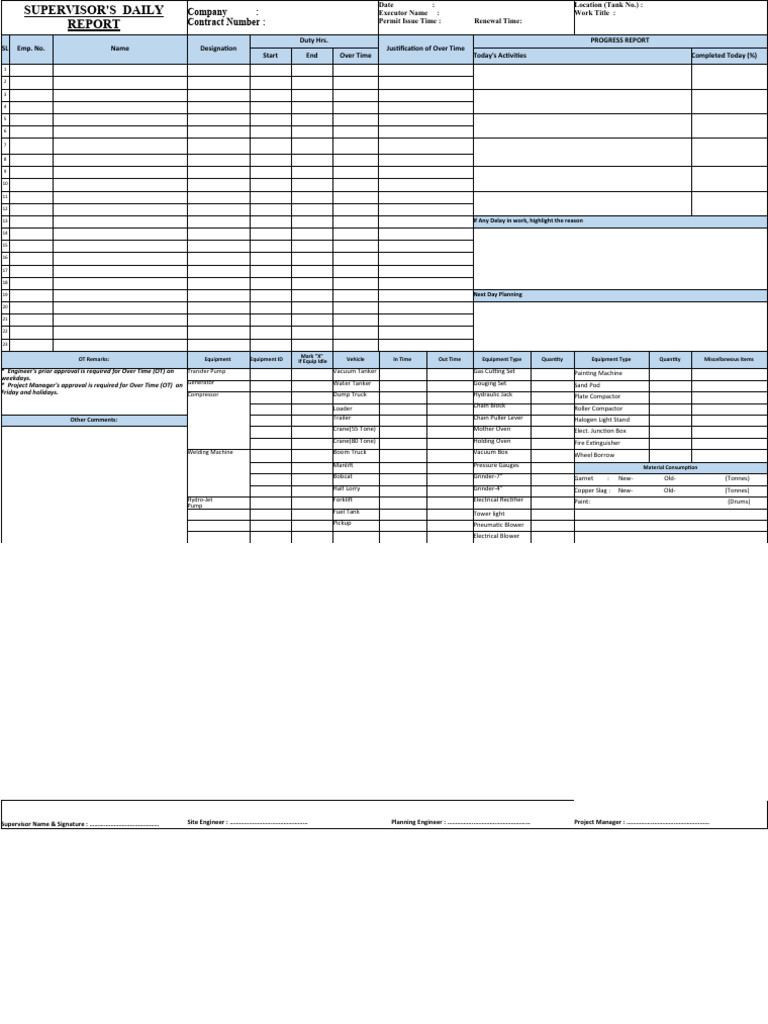 Supervisor Daily Report-Time Sheet-R5e | PDF | Truck | Crane (Machine)