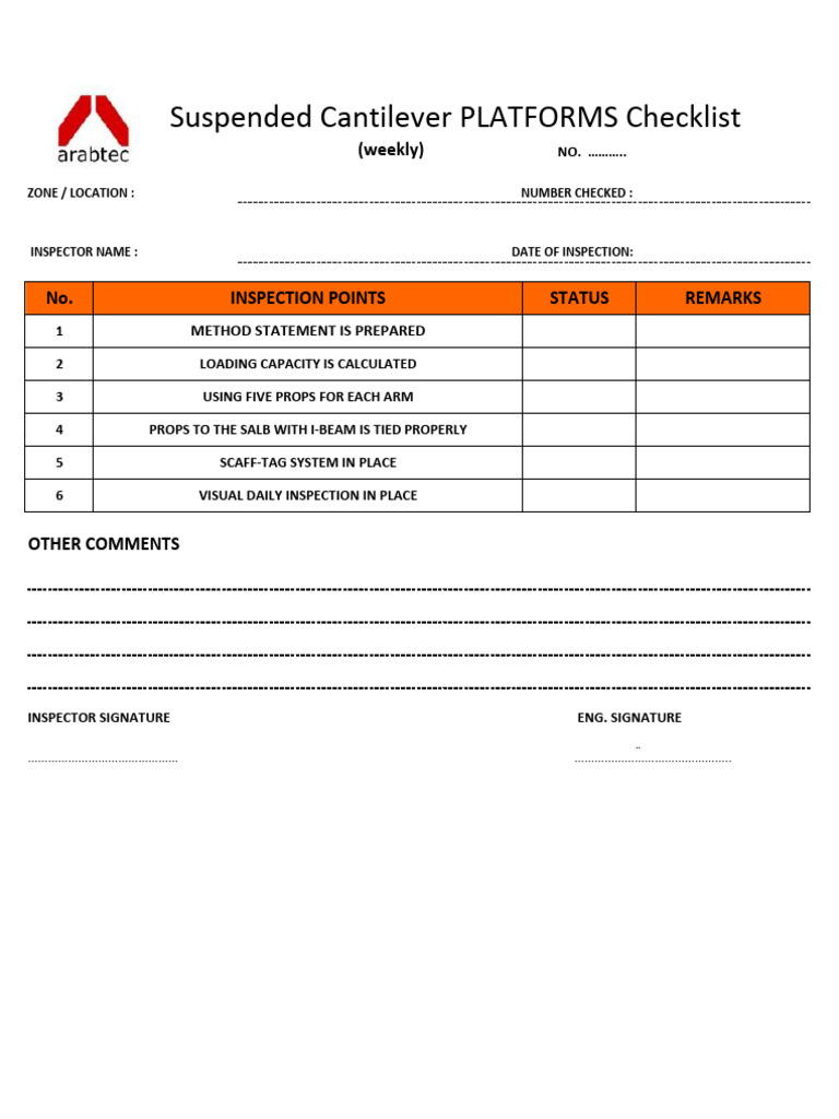 Suspended Cantilever Checklist | PDF