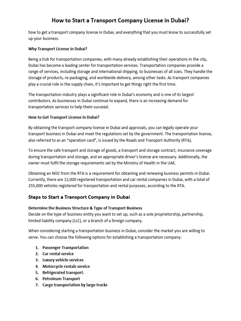 How To Start A Transport Company License in Dubai | PDF | Transport | Dubai