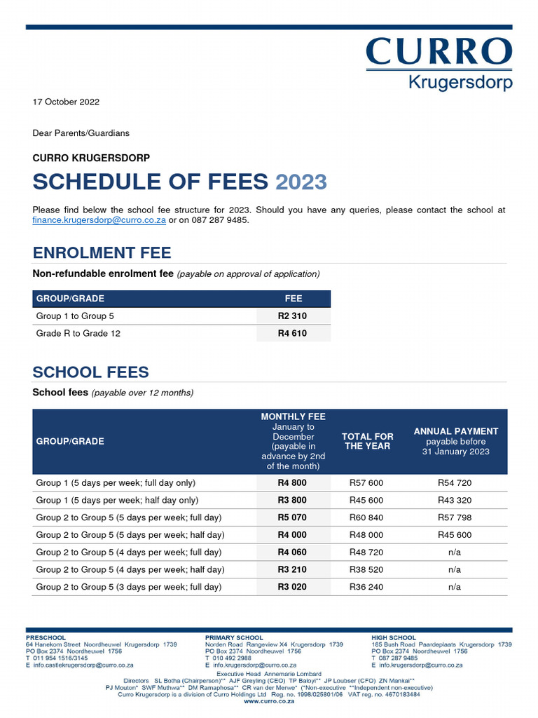 Curro Krugersdorp 2023 School Fees Final Web Upload 01 | PDF ...