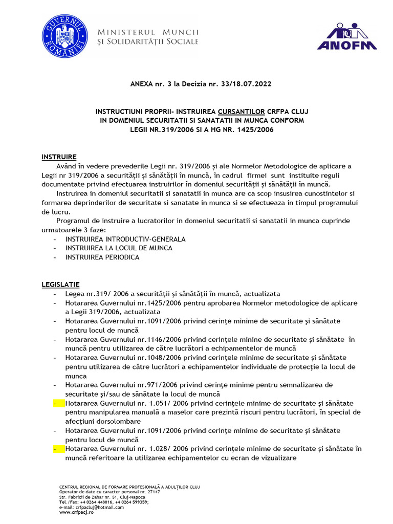 Anexa 3 Decizie Tematica SSM | PDF