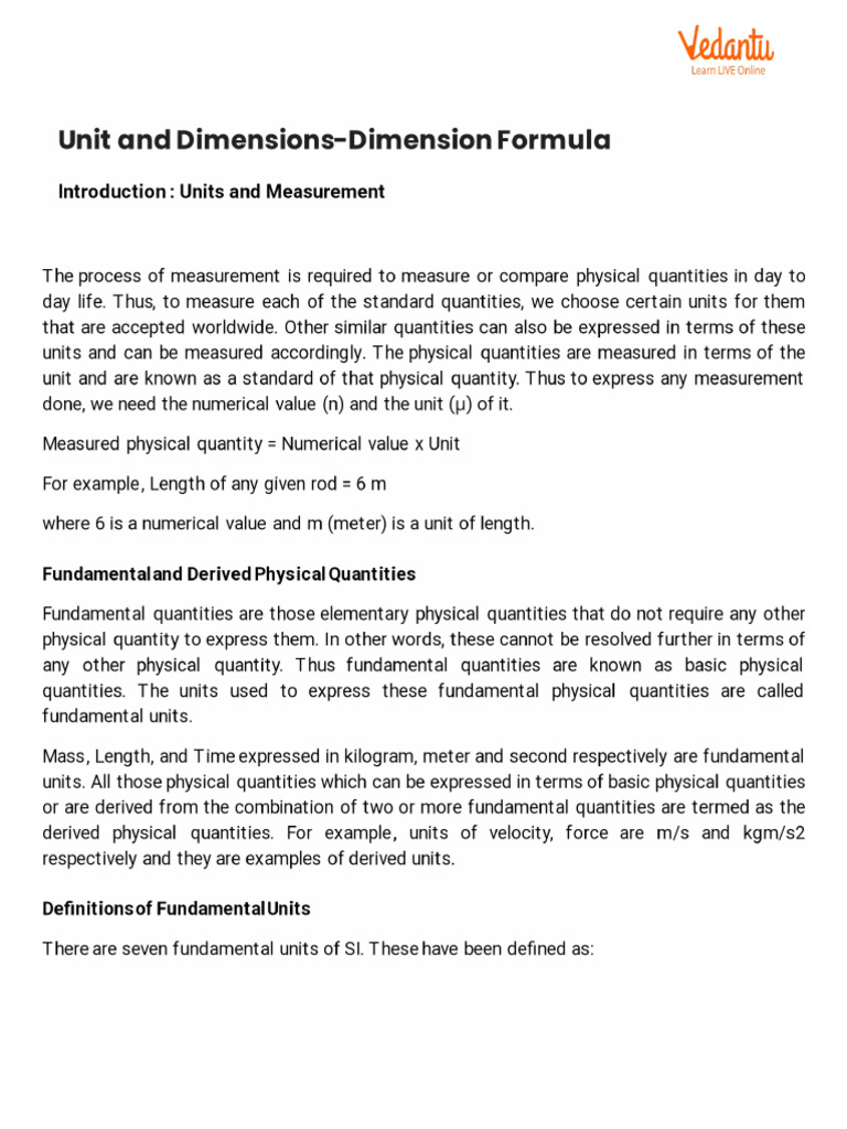 Unit and Dimensions-Dimension Formula | PDF