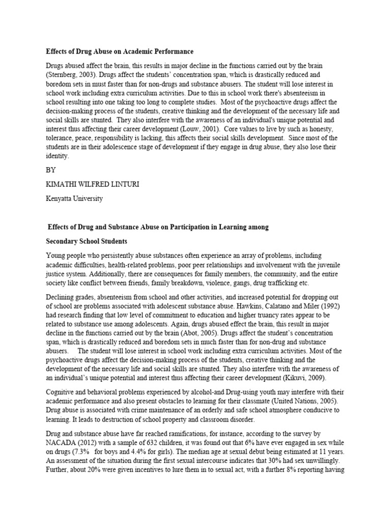 Effects of Drug Abuse On Academic Performance | PDF
