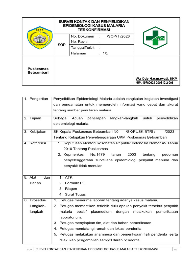 Sop Pe Malaria | PDF