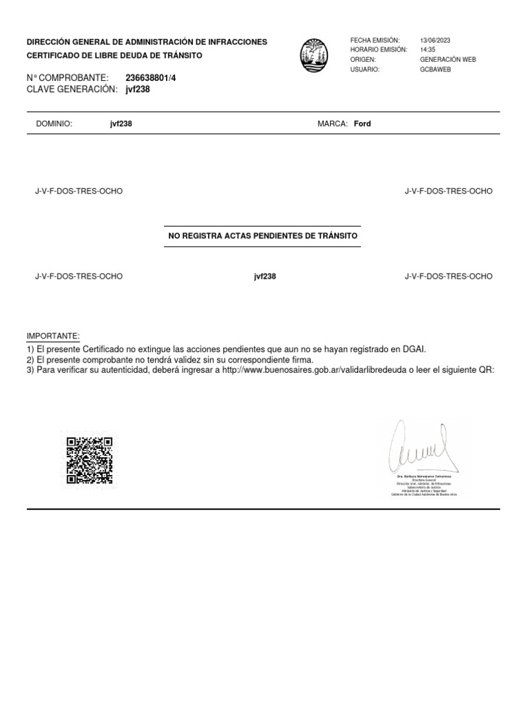 Comprobante Libre Deuda | PDF