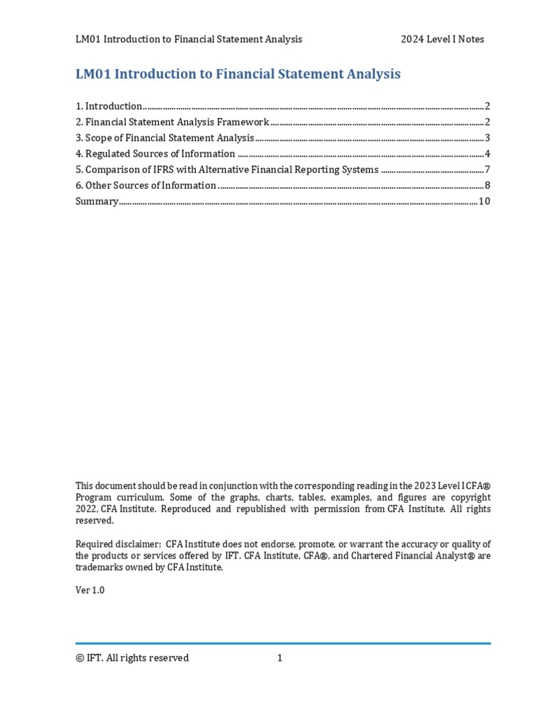 LM01 Introduction To Financial Statement Analysis IFT Notes | PDF ...