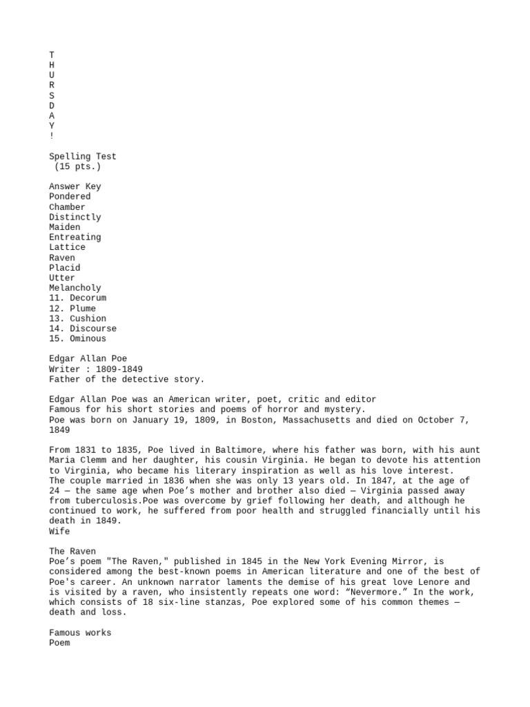 Notes - The Raven & Edgar Allan Poe | PDF | The Raven | Poetry