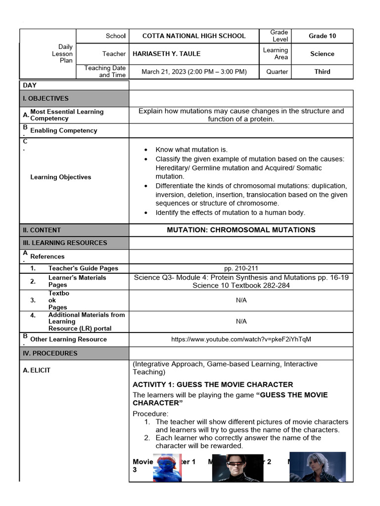 Science 10 Lesson Plan | PDF | Mutation | Gene Duplication