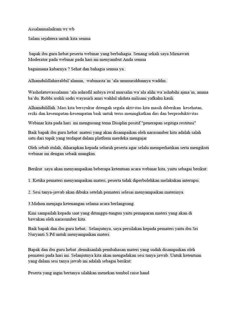 Teks Moderator Webinar | PDF | Karier & Perkembangan