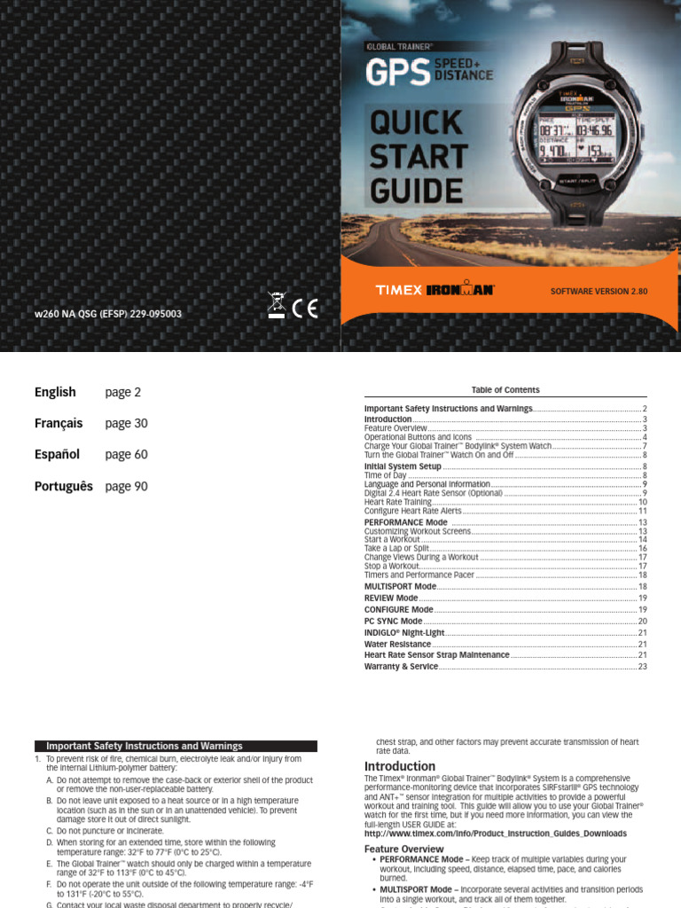 Timex Ironman Global Trainer GPS - QuickStartGuide | PDF