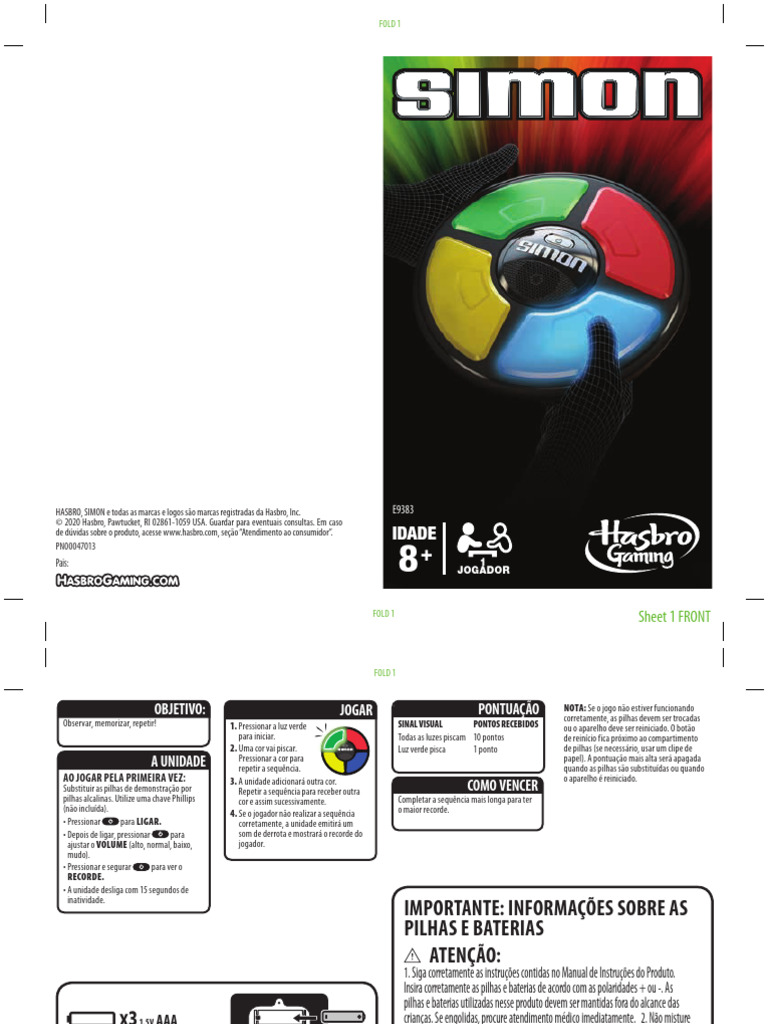 E9383 - PT BR - Simon Game For Kids Ages 8 and Up | PDF