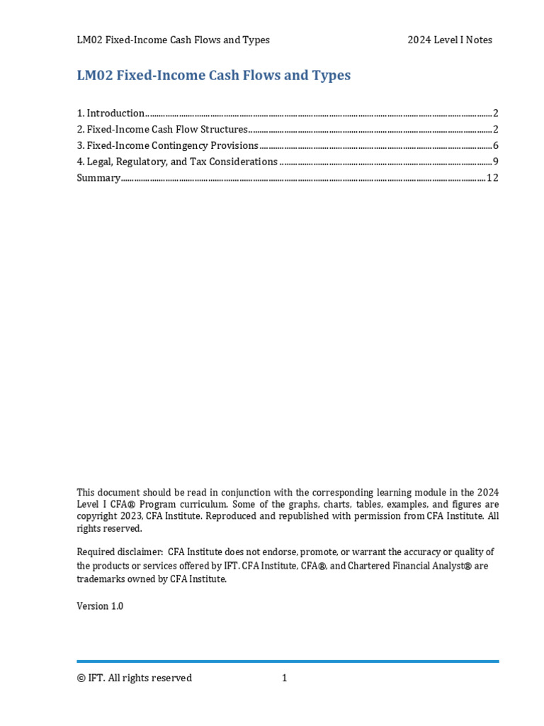 LM02 Fixed-Income Cash Flows and Types IFT Notes | PDF | Bonds (Finance ...