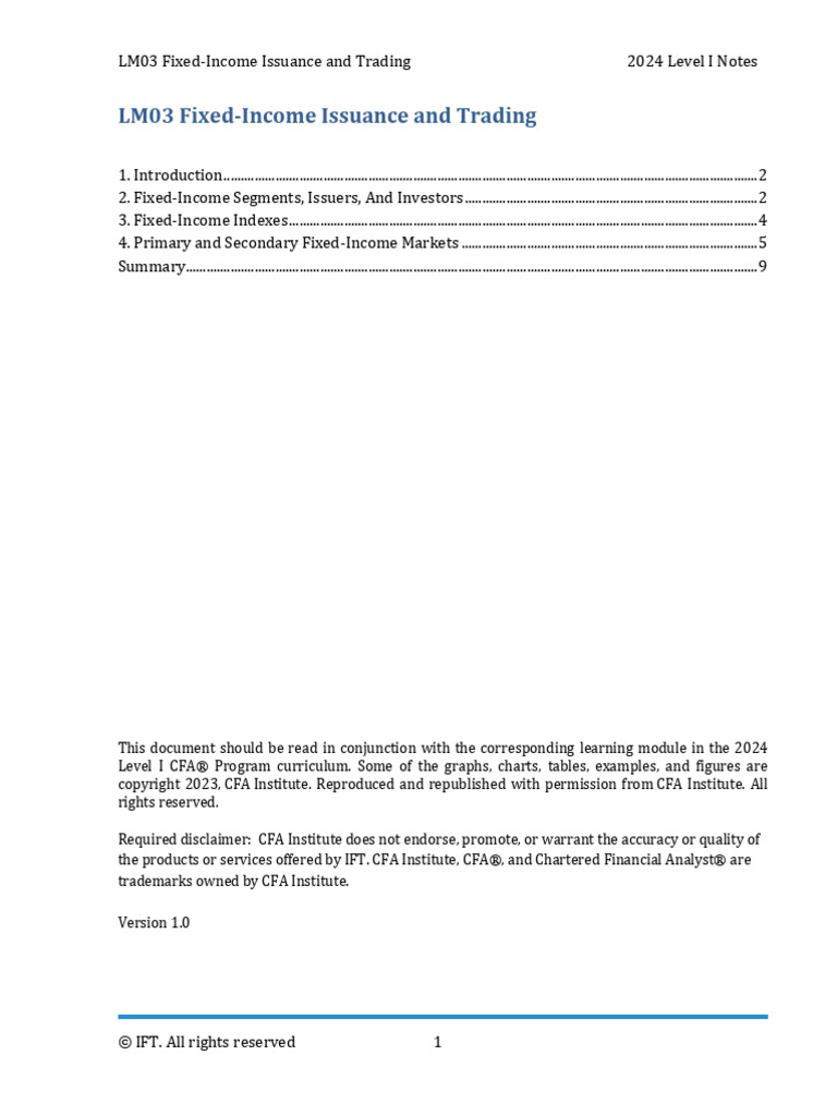 LM03 Fixed-Income Issuance and Trading IFT Notes | PDF | Bonds (Finance ...