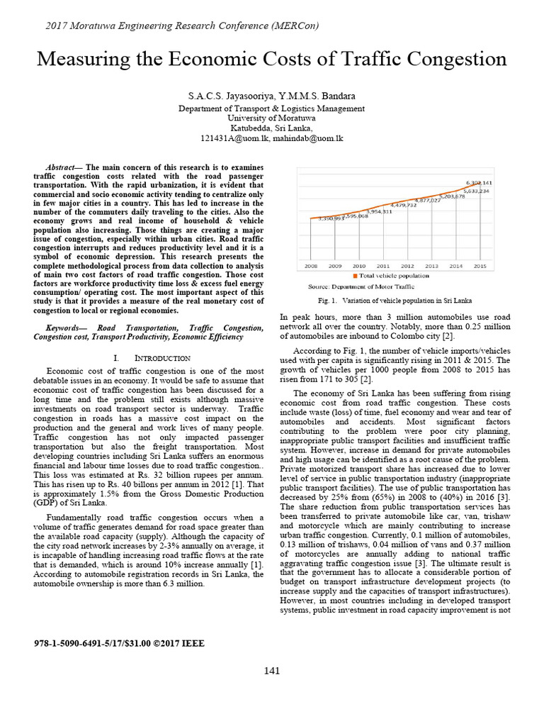 FINAL TO FOLLOW - Measuring The Economic Costs of Traffic Congestion | PDF | Traffic Congestion ...