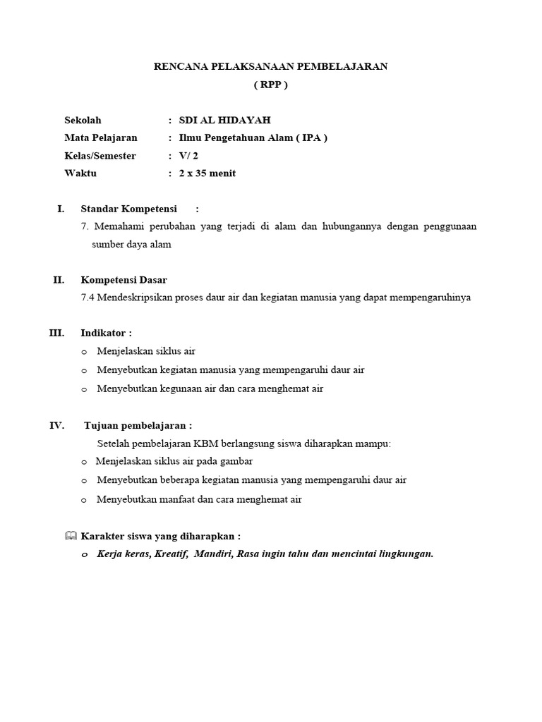 RPP Siklus Air | PDF