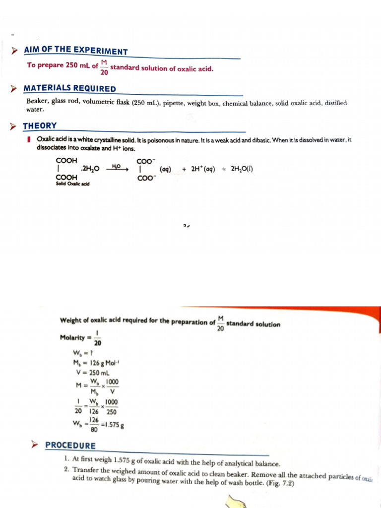 Practical Exp-2 - Preparation of M - 20 Standard Solution of Oxalic Acid | PDF