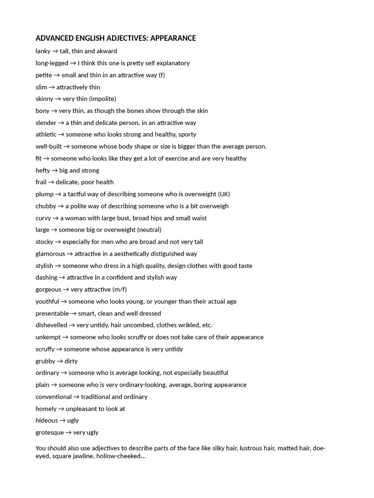 Advanced adjectives to describe a person | PDF | Emotions ...