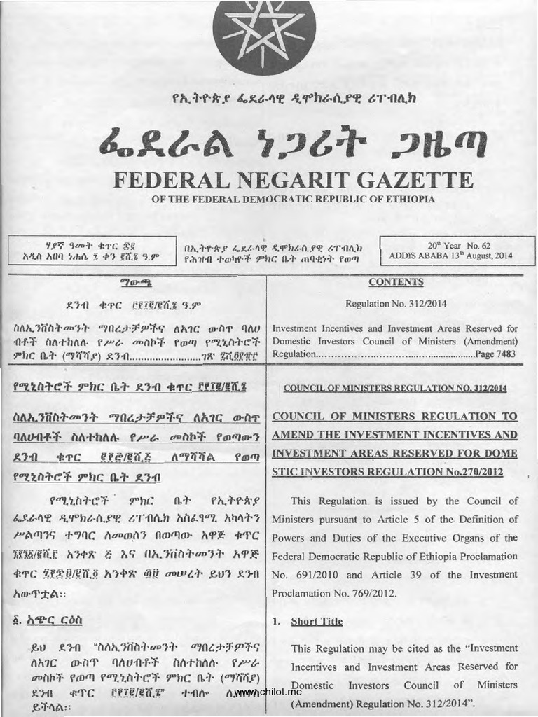 Regulation No 312 2014 Investment Incentives Amendment | PDF