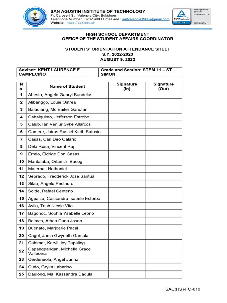 Attend For Students Orientation | PDF