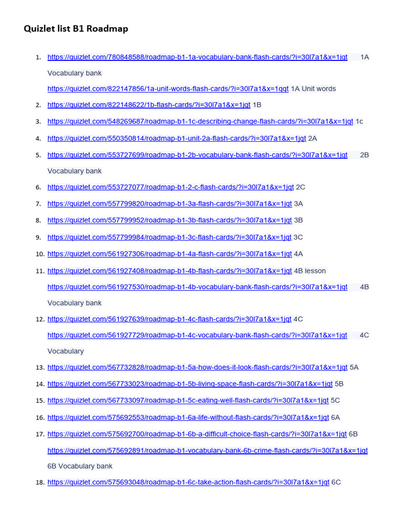 Quizlet List B1 Roadmap | PDF