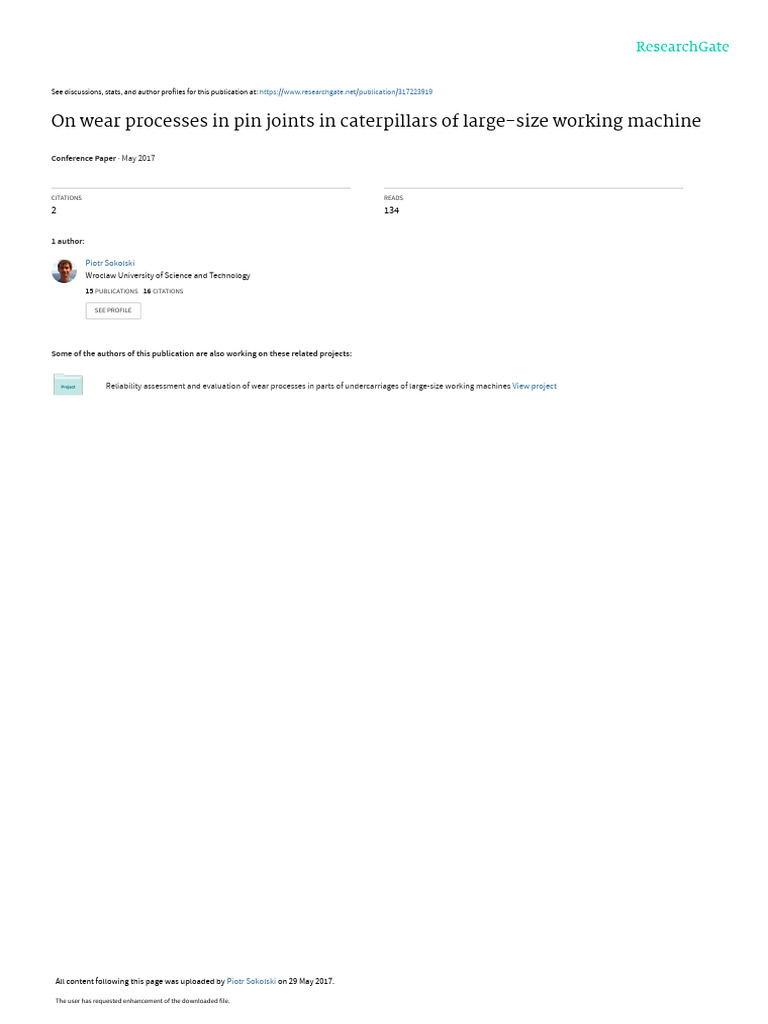 On Wear Processes in Pin Joints in Caterpillars of Large-Size Working ...
