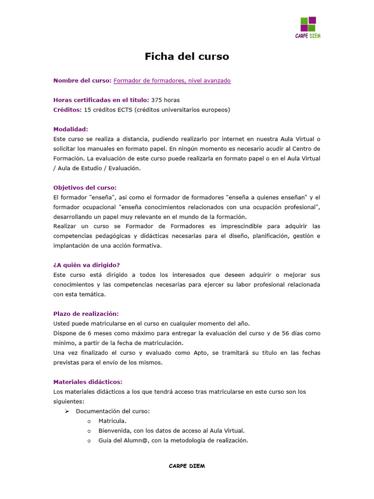 Curso Avanzado de Formador de Formadores | PDF | Evaluación | Aprendizaje
