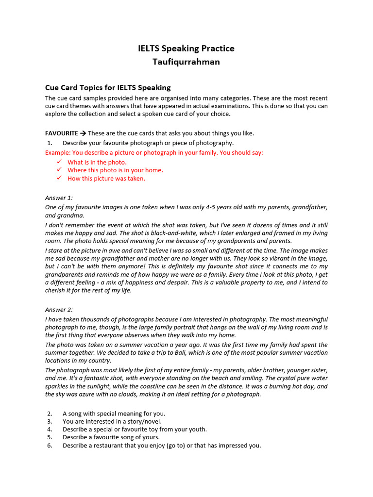 IELTS Speaking Practice | PDF | Experience