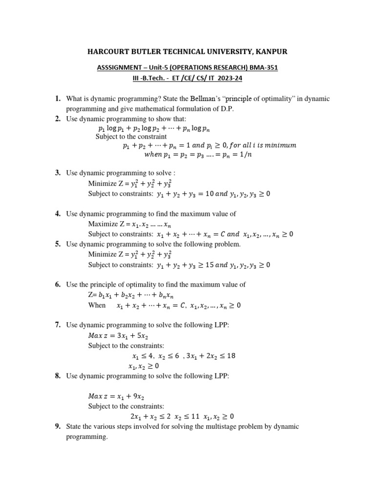 Dynamic Programming Assignment BMA-351 | PDF | Teaching Methods & Materials