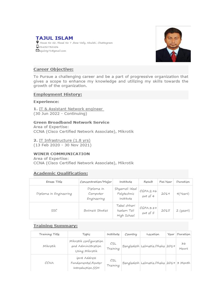 Tajul Islam Resume | PDF | Cisco Certifications | Computing