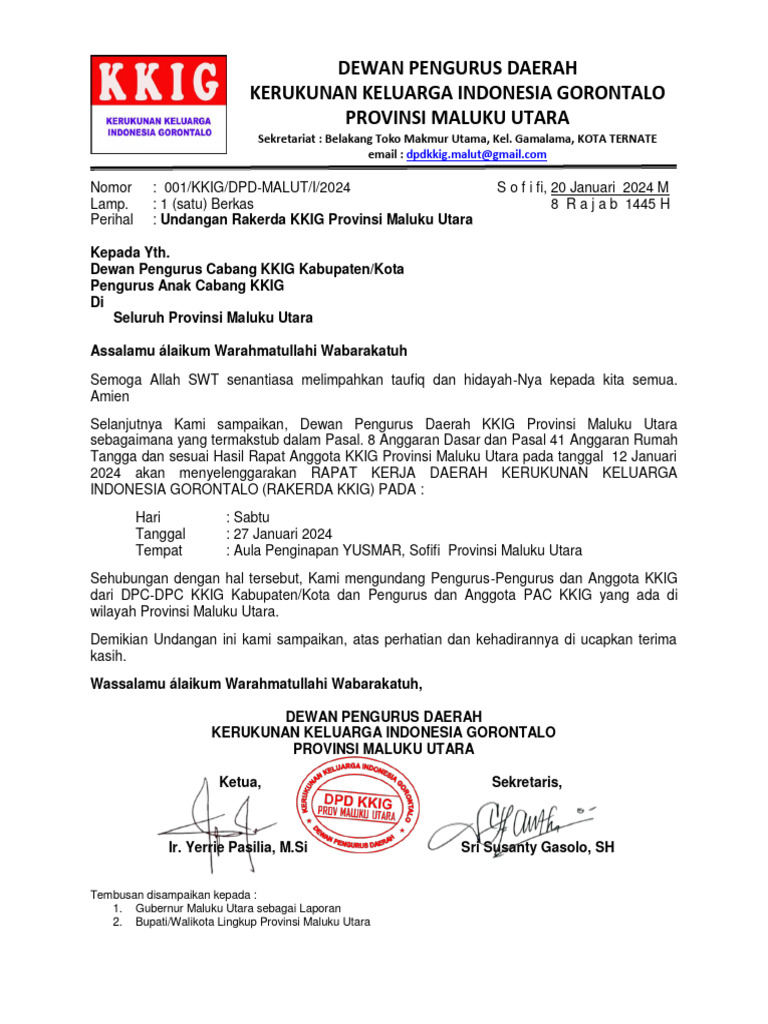 Undangan Rakerda KKIG Maluku Utara | PDF