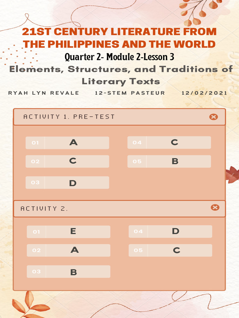 21st Century Literature From The Philippines and The World Quarter 2 Module 2 - Lesson 3 Output ...