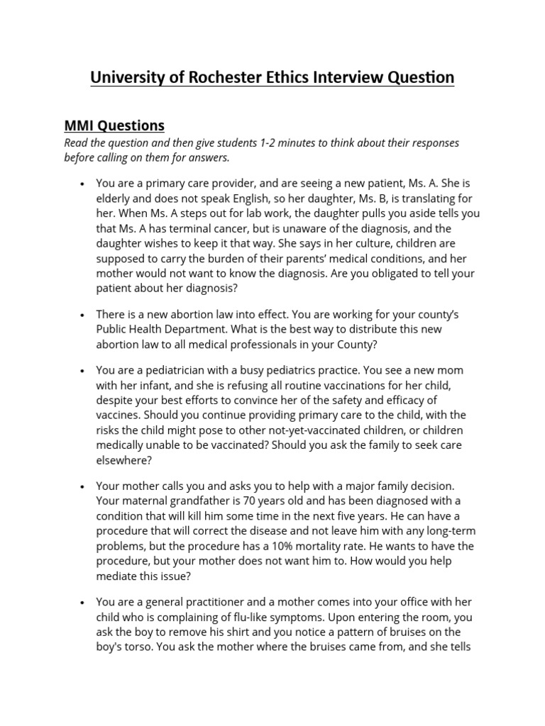 Rochester Interview Prep | PDF | Pediatrics | Terminal Illness