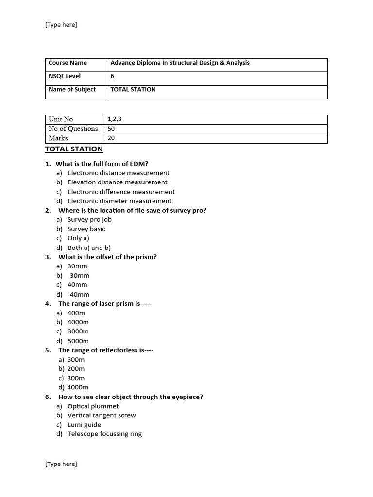 Total Station & Auto Level Exam Questions | PDF | Global Positioning ...