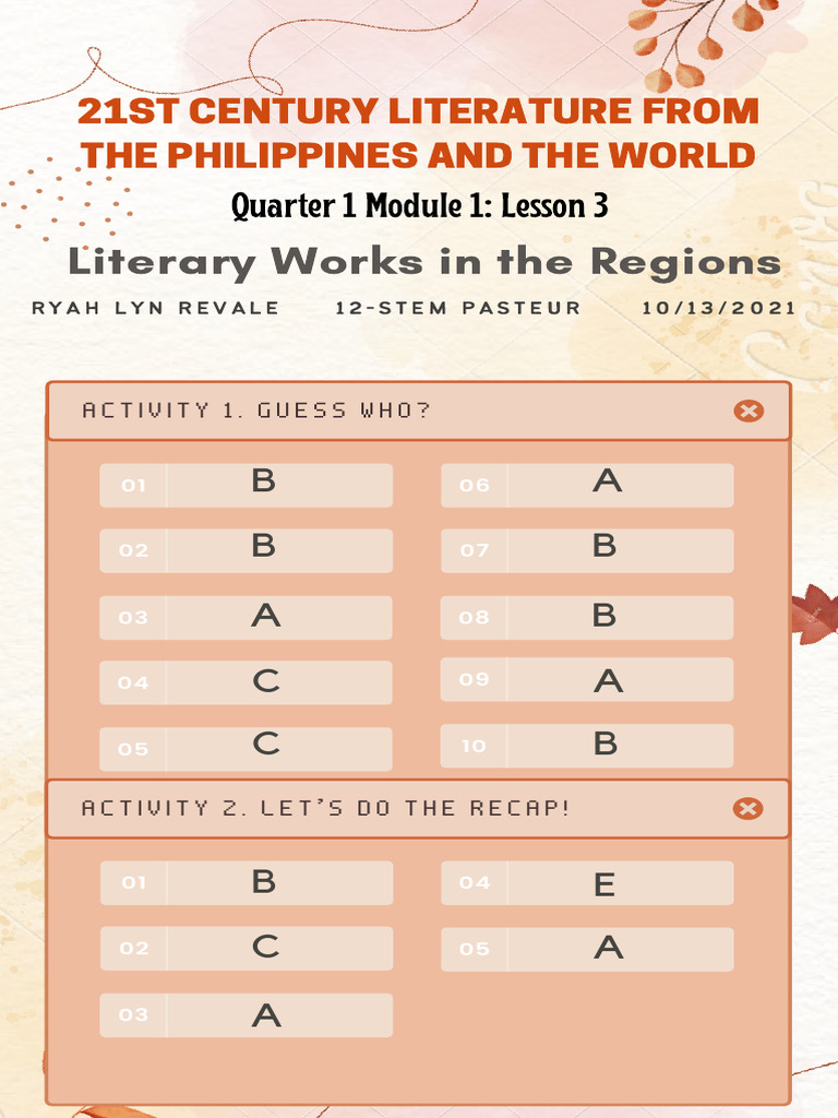 21st Century Literature From The Philippines and The World Quarter 1 ...