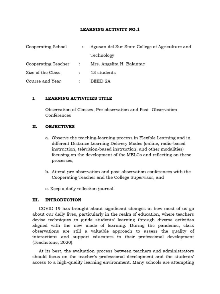 Learning Activity No. 1 | Download Free PDF | Teachers | Learning