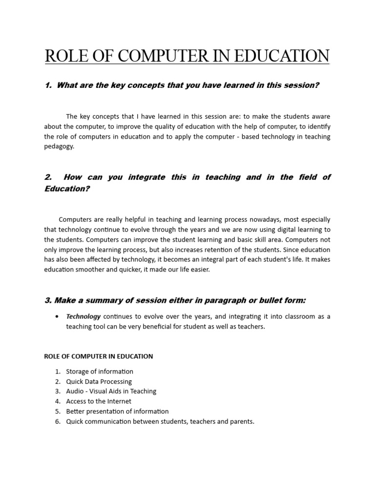 Role of Computer in Education | PDF | Information | Learning