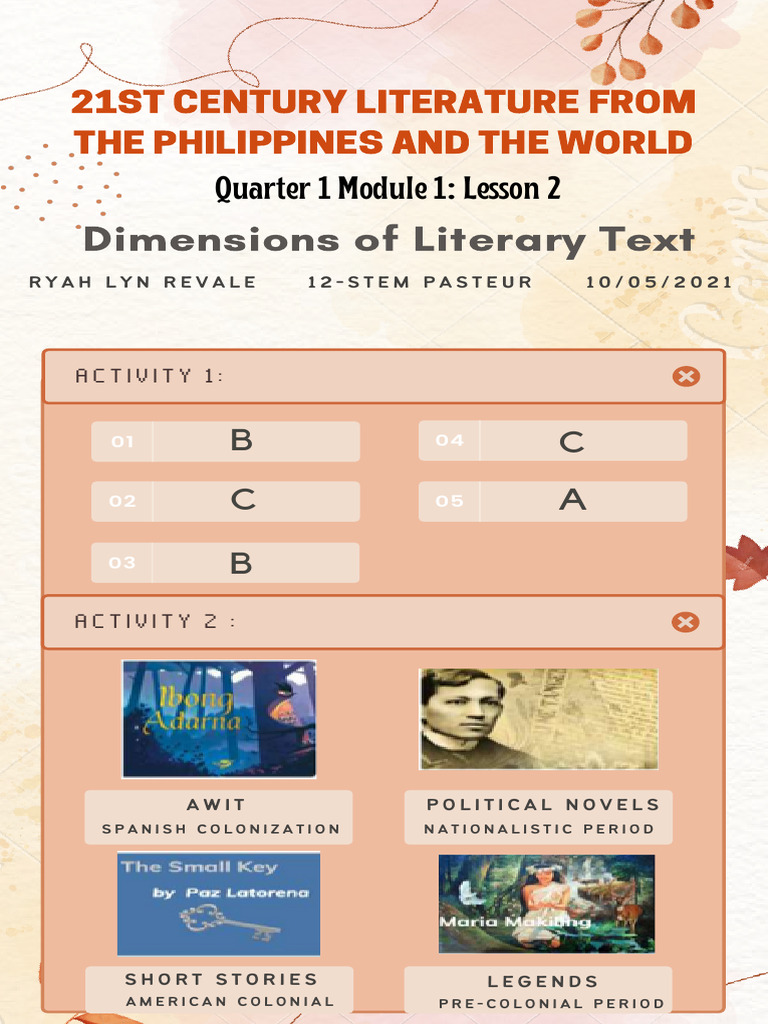 21st Century Literature From The Philippines and The World Quarter 1 ...