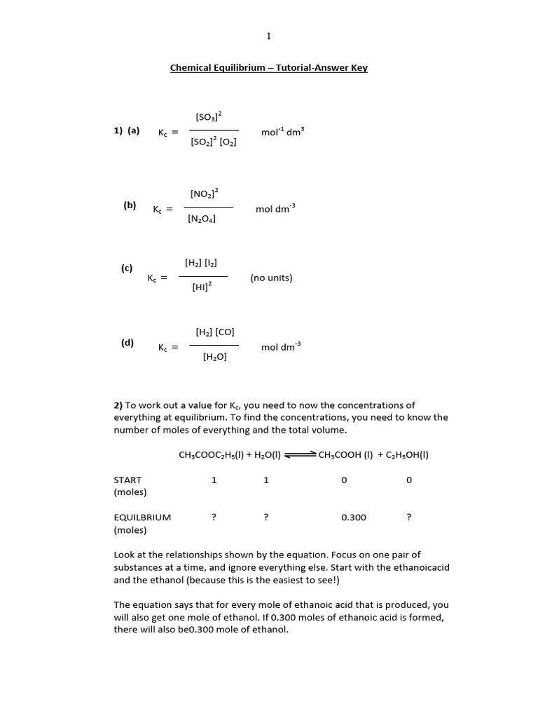 Chemical Equilibrium - Tutorial-Answersv1 | PDF | Chemistry | Physical Sciences