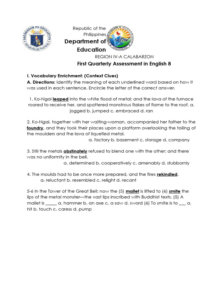 Test English G8 Q1 | PDF | Apa Style | Citation