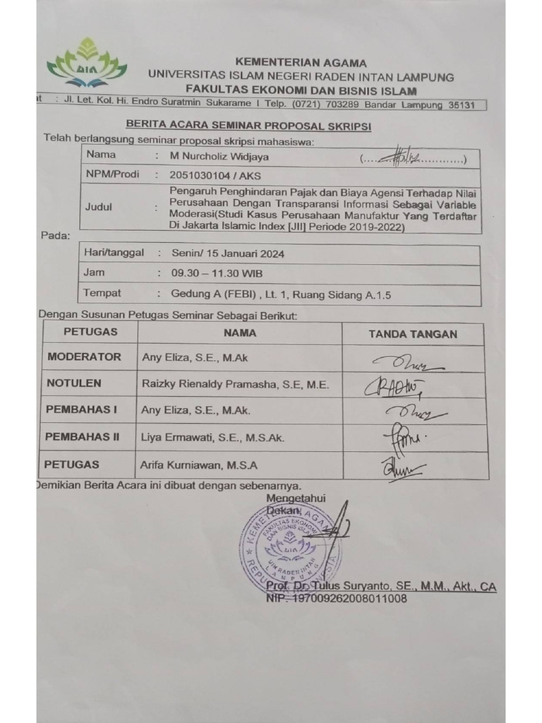 Berita Acara Sempro | PDF