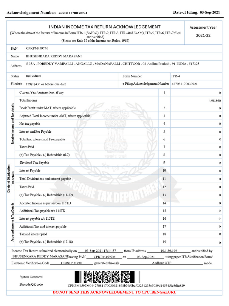 Income Tax Return Receipt | PDF | Income | Personal Finance