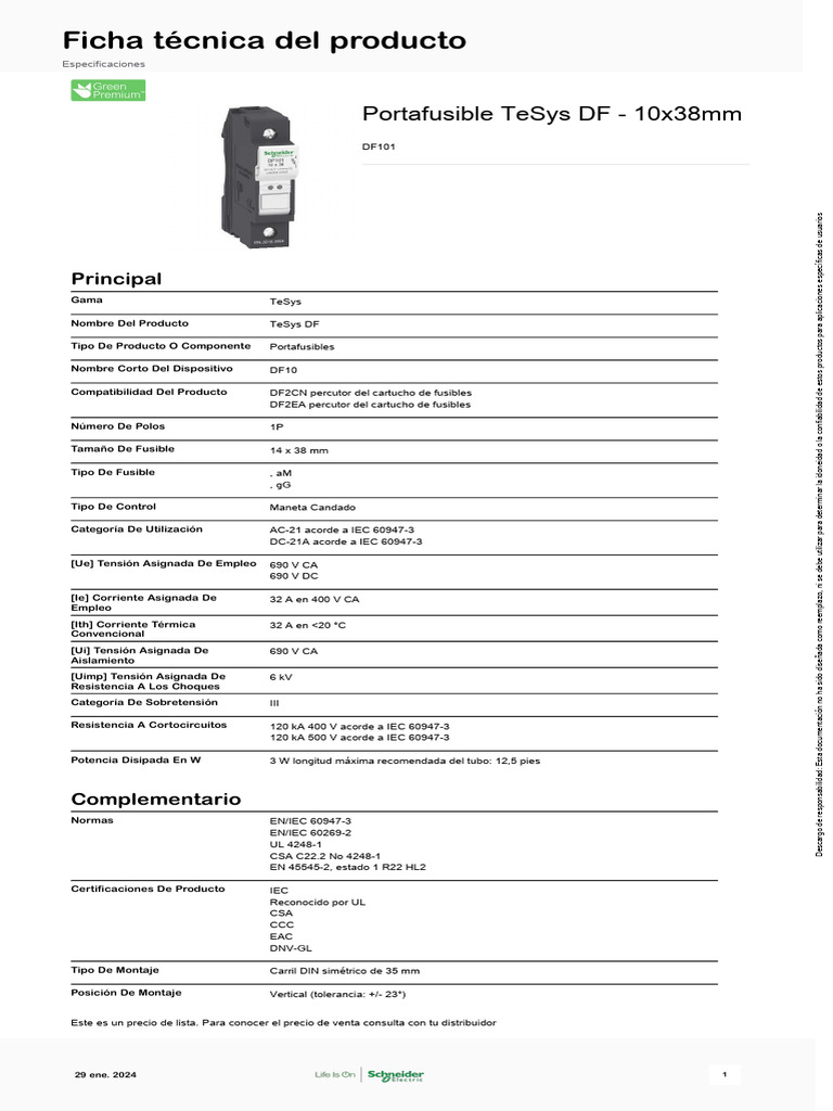 Schneider Electric Portafusibles TeSys DF LS1 GK1 DF101 | PDF | Fusible ...