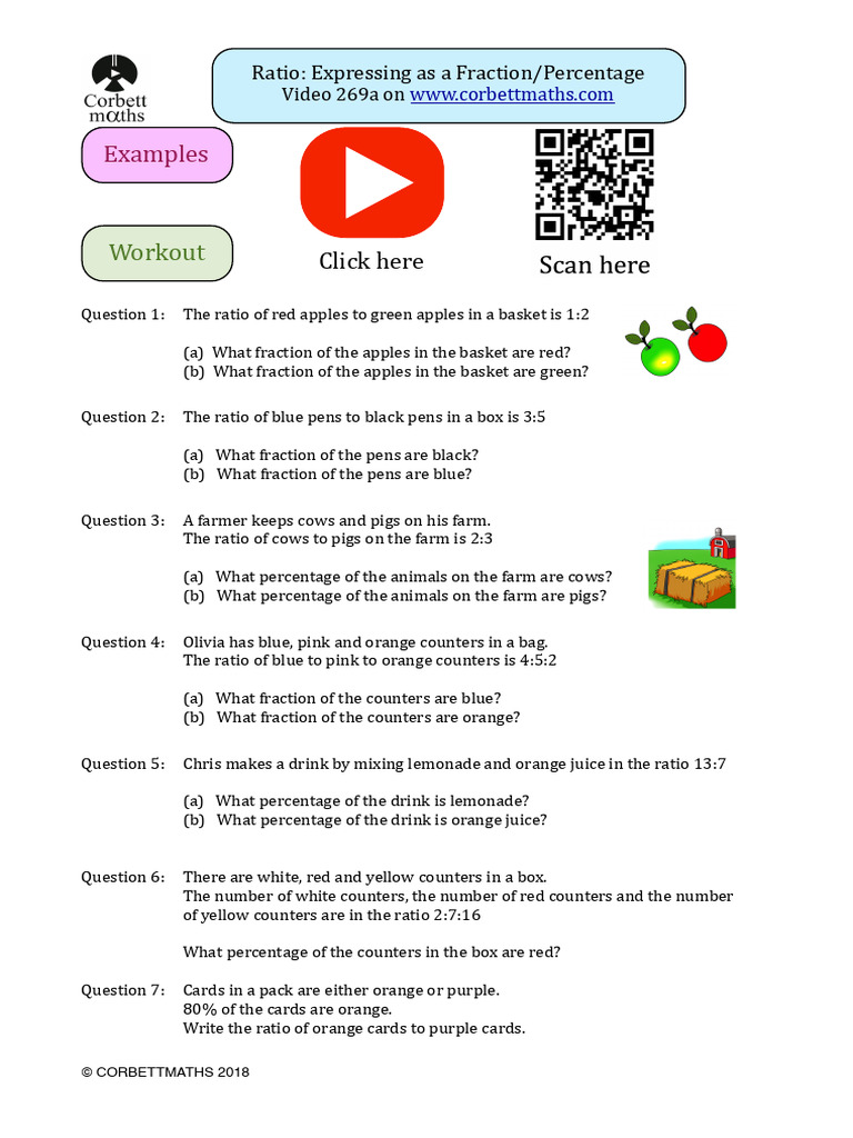 Expressing A Ratio As A Fraction or Percentage PDF 1 | PDF | Numbers ...