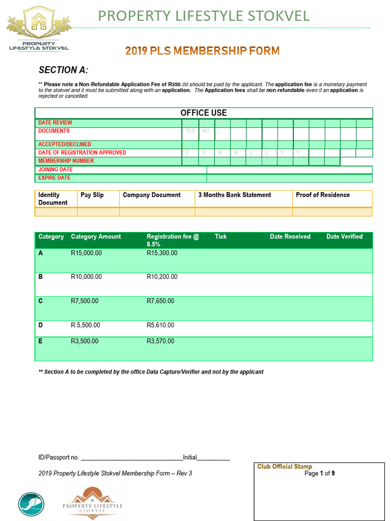 Property Lifestlyle Stokvel Club Membership Form 2019 Rev 3 | PDF ...