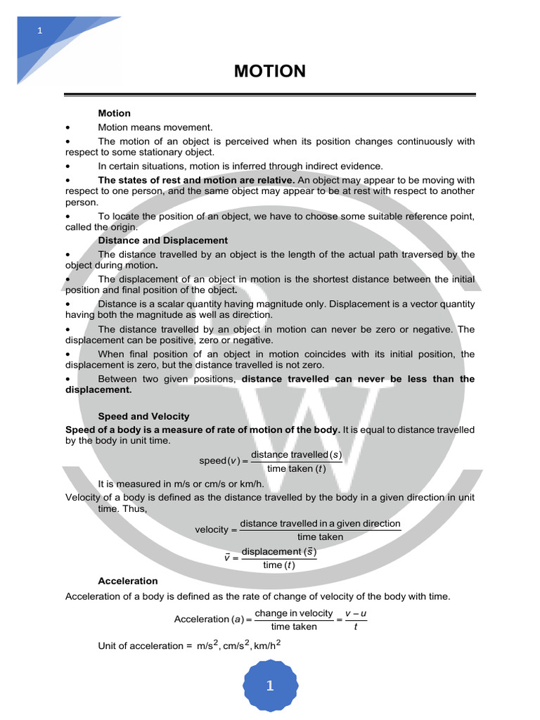 Motion Formula Sheet | PDF | Acceleration | Velocity